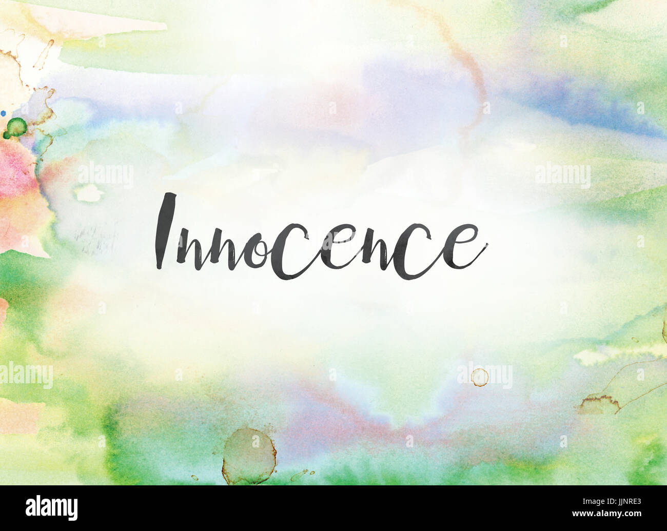 The word Innocence concept and theme written in black ink on a colorful ...