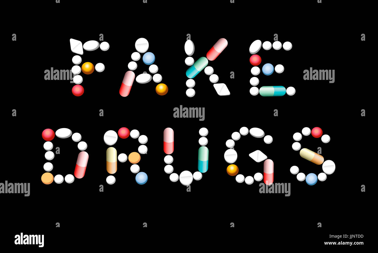 FAKE DRUGS written with pills, tablets and capsules Stock Photo - Alamy