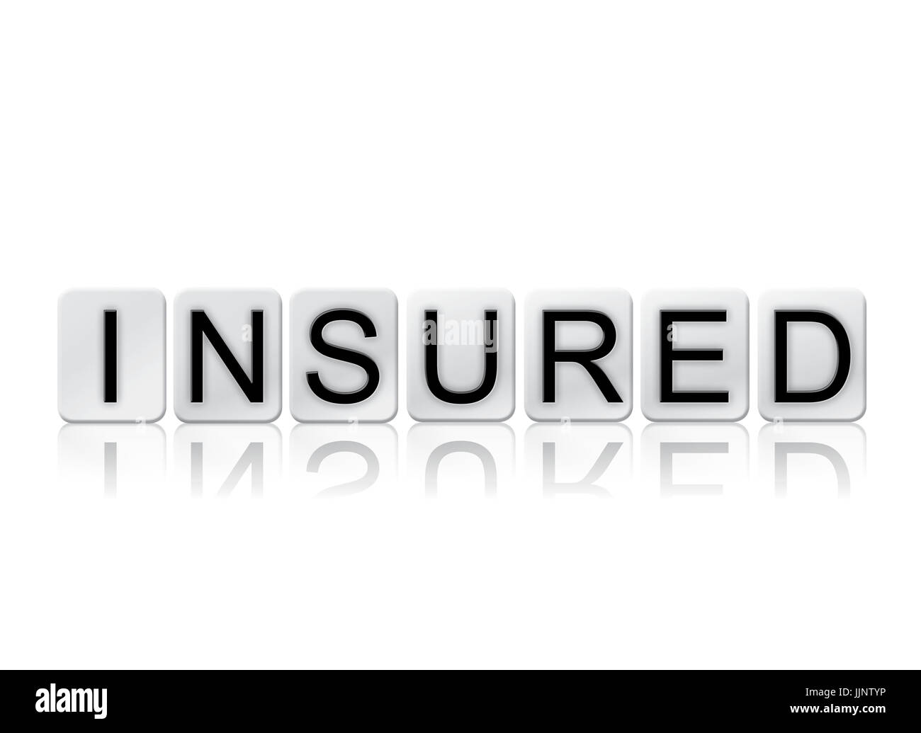 The word Insured concept and theme written in white tiles and isolated ...