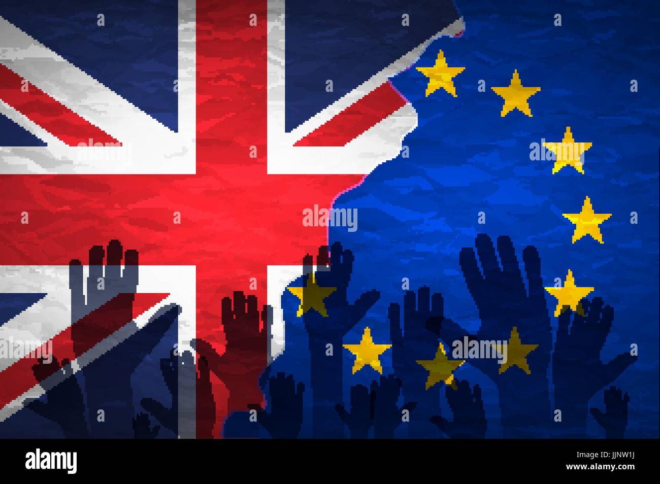 Brexit - Detail of Separated Silky Flags of European Union and United ...