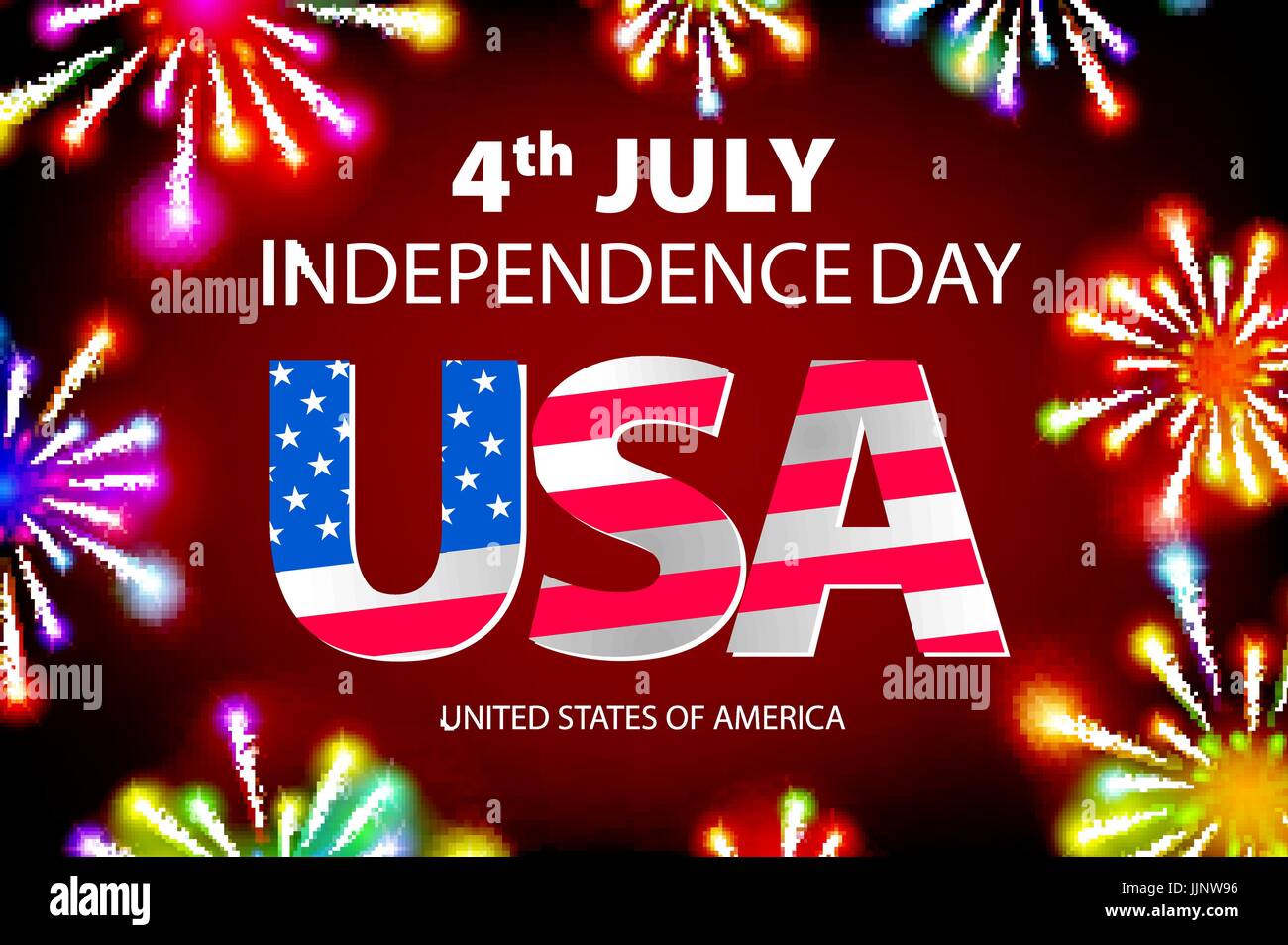 Shiny firecrackers on red and blue background for 4th of July, American ...