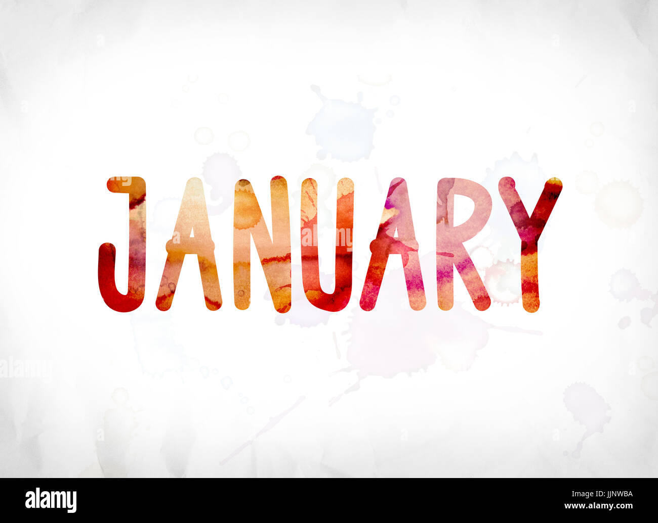 The word January concept and theme painted in colorful watercolors on a ...