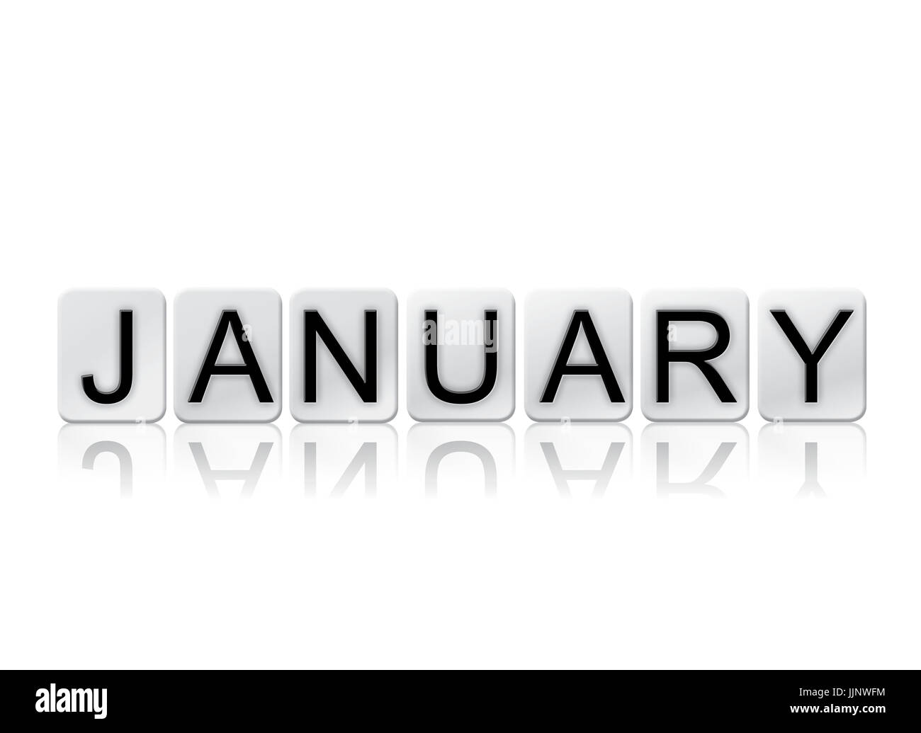 The word January concept and theme written in white tiles and isolated ...