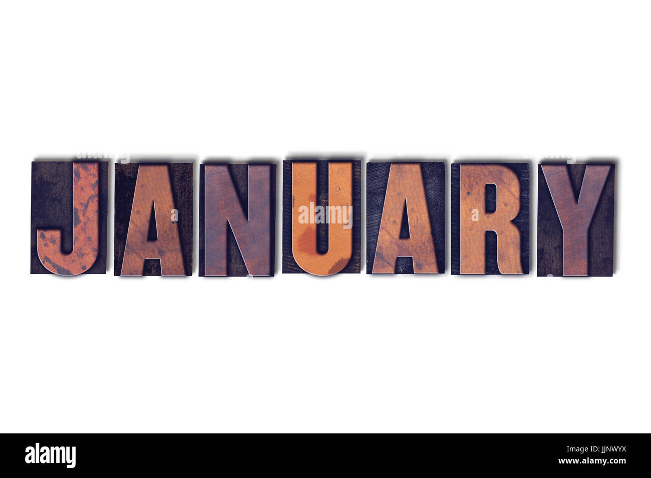 The word January concept and theme written in vintage wooden ...