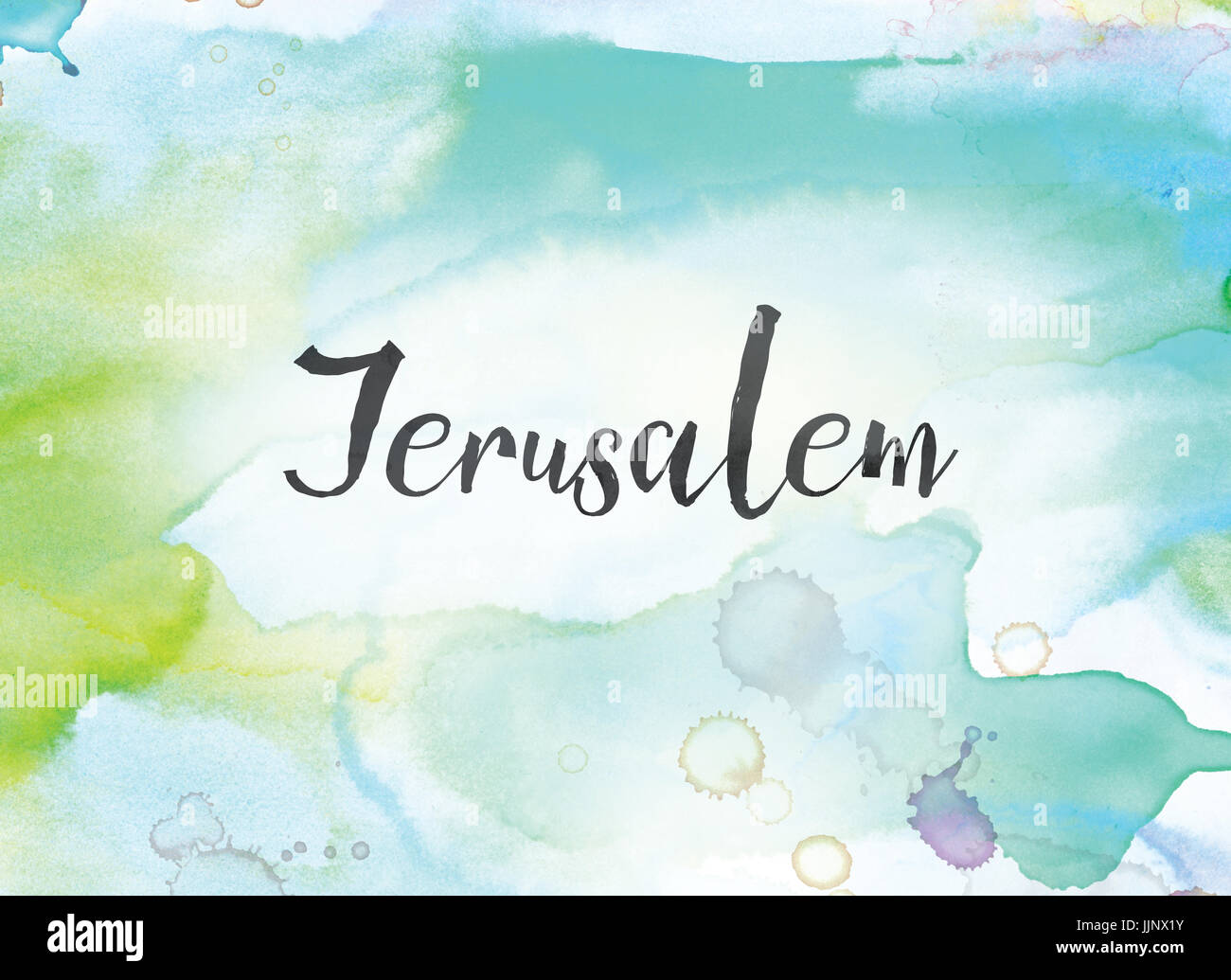 The word Jerusalem concept and theme written in black ink on a colorful ...