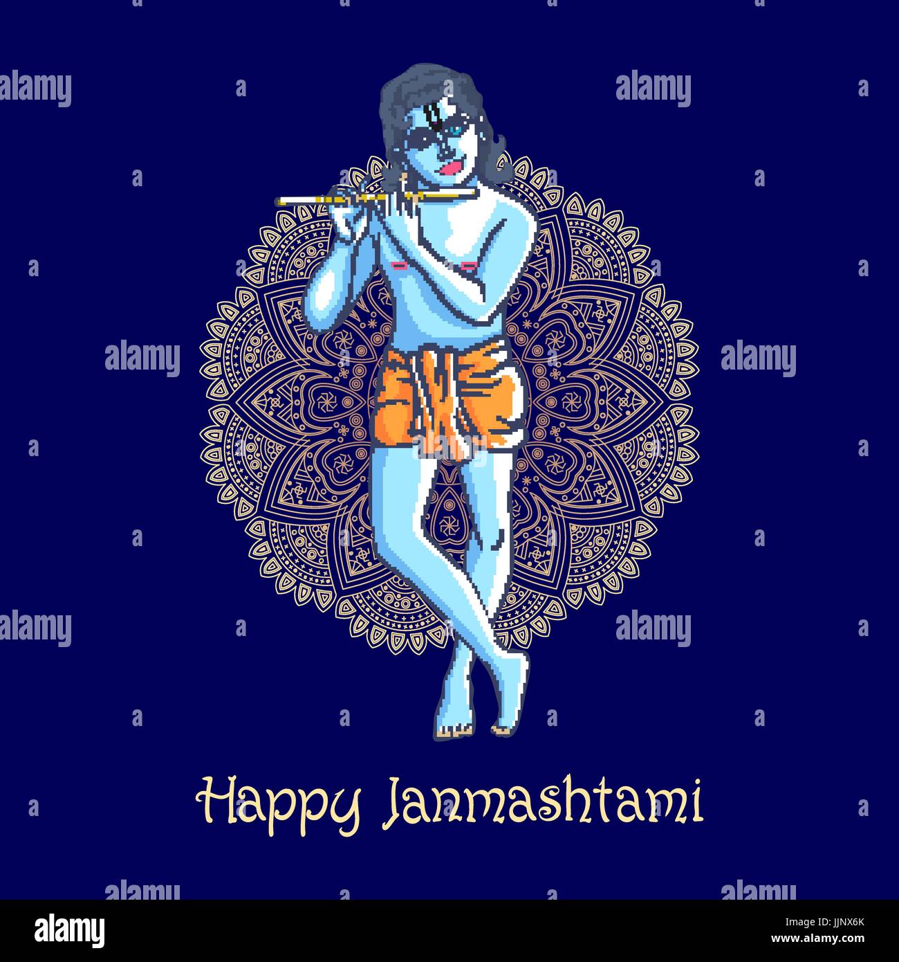 Lord Krishna Plays His Flute against the background of the mandala blue ...