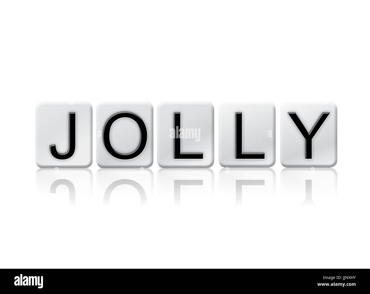 The word Jolly concept and theme written in white tiles and isolated on ...