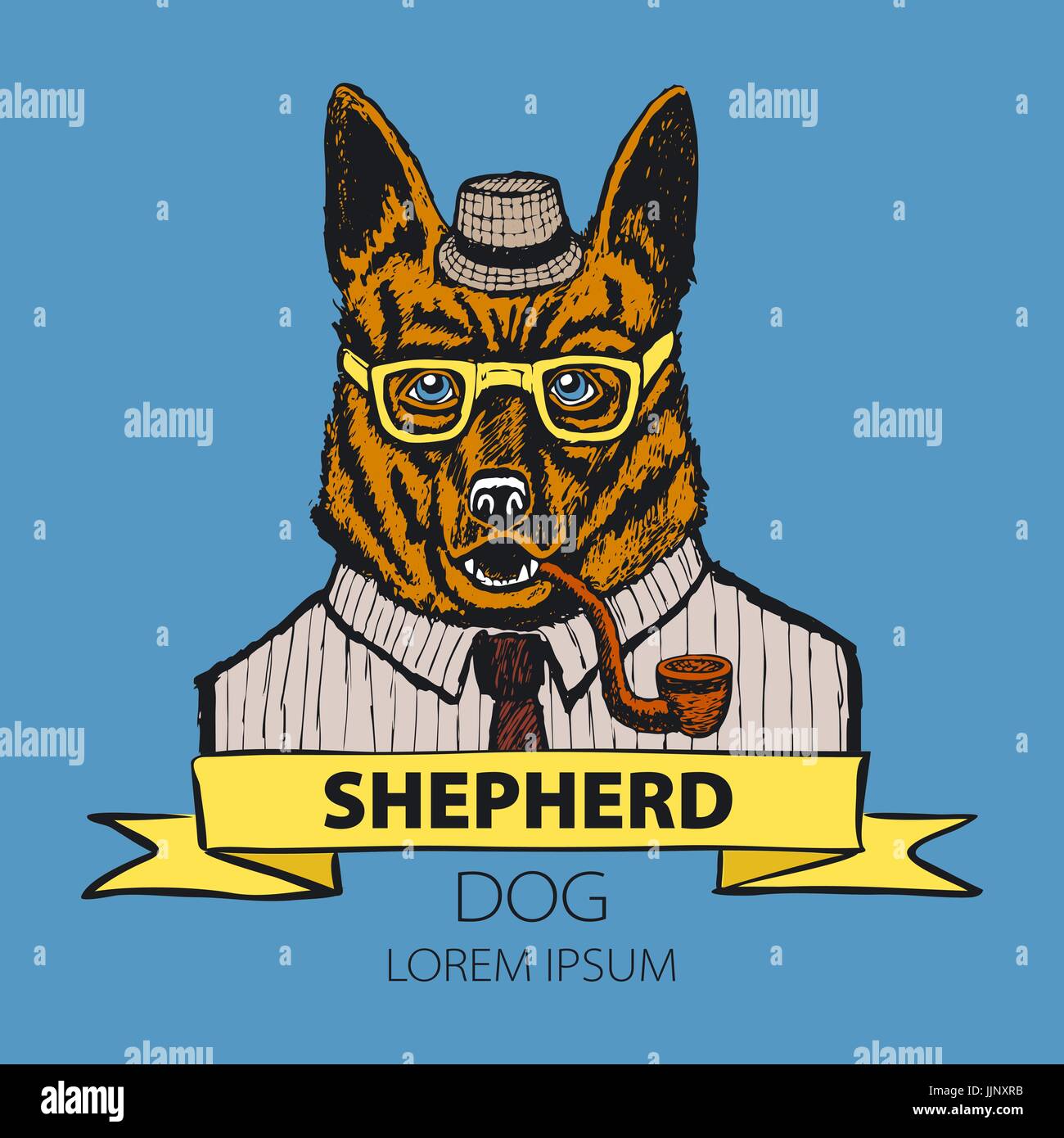 Portrait of German Shepherd. Hand-drawn illustration, digitally colored ...