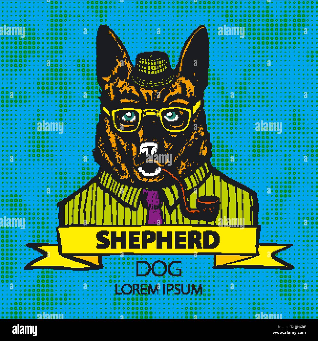 Portrait of German Shepherd. Hand-drawn illustration, digitally colored ...