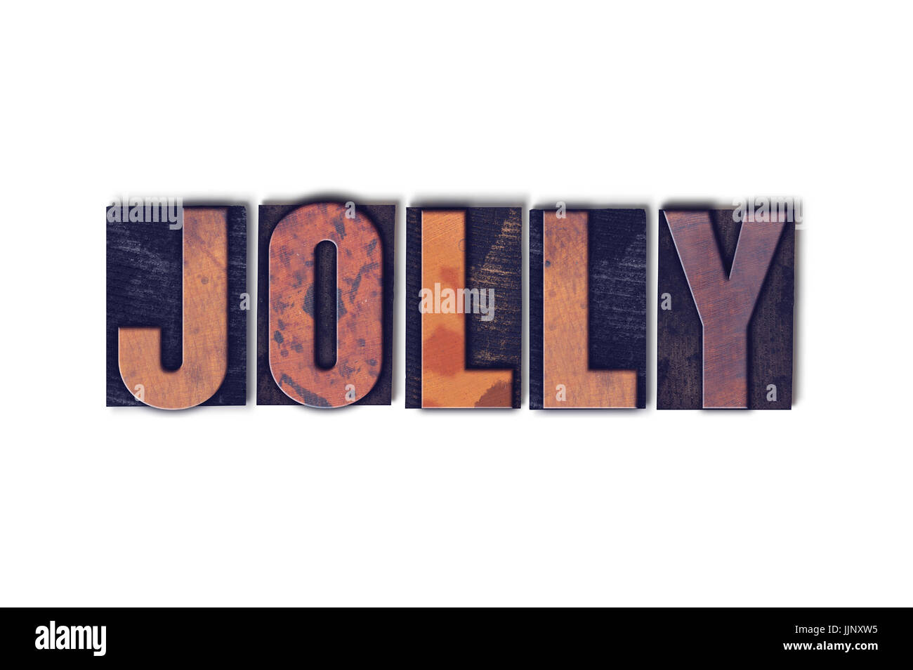 The word Jolly concept and theme written in vintage wooden letterpress ...