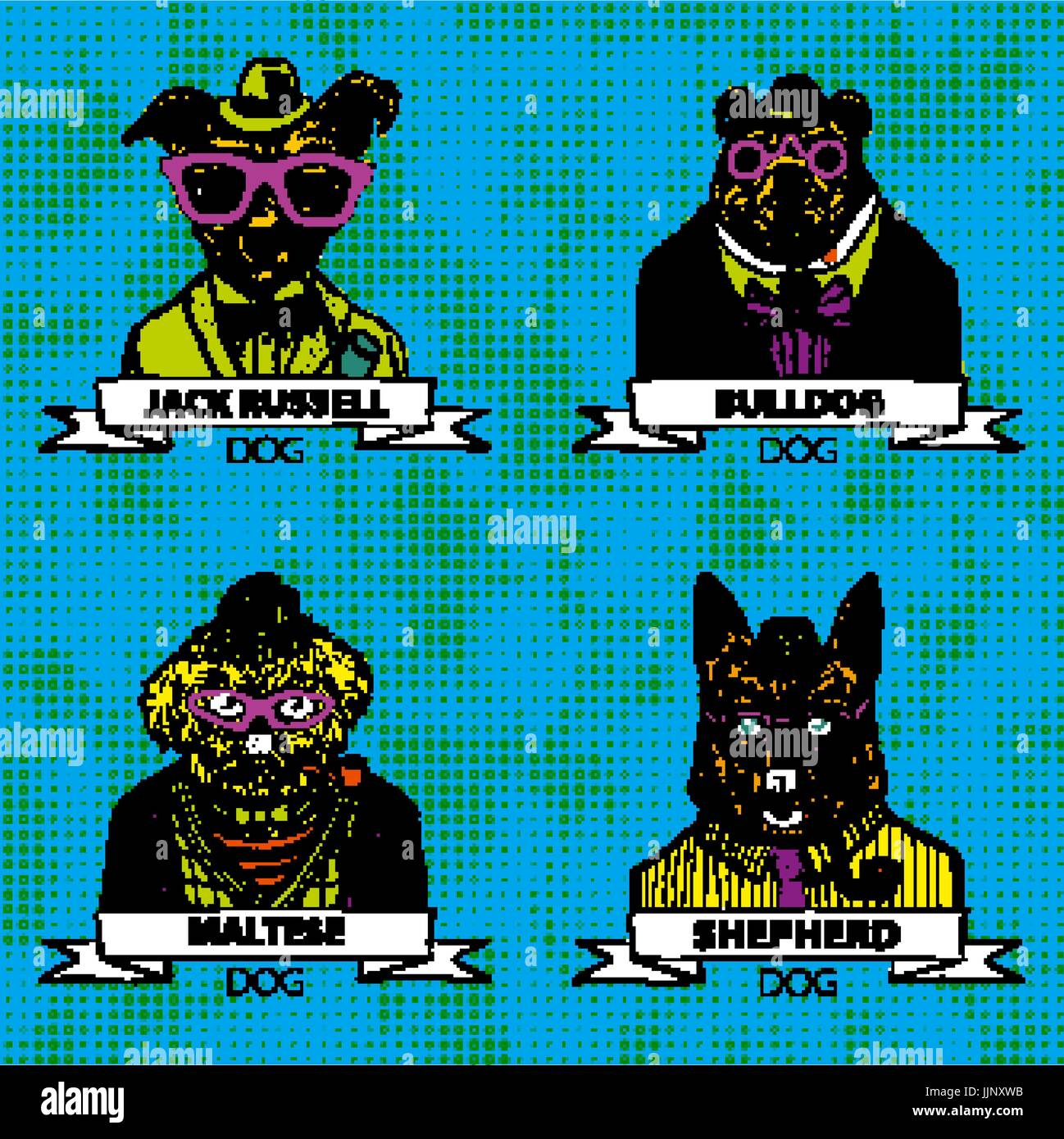 Hipster animals set dog, Large group of dog breeds, isolated vector art ...