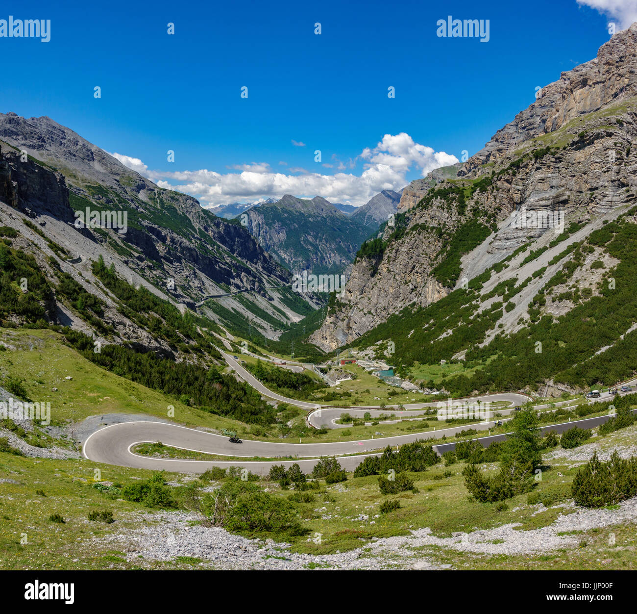View of serpentine road, Stelvio Pass from Bormio Stock Photo - Alamy