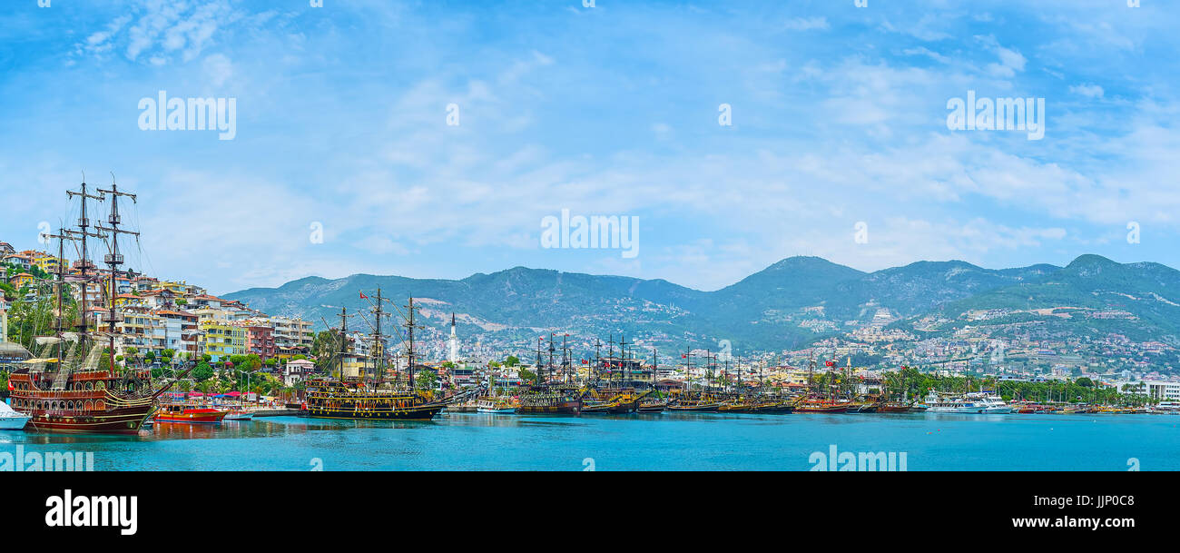 The medieval Ottoman fleet docked in old marina and waits for the ...