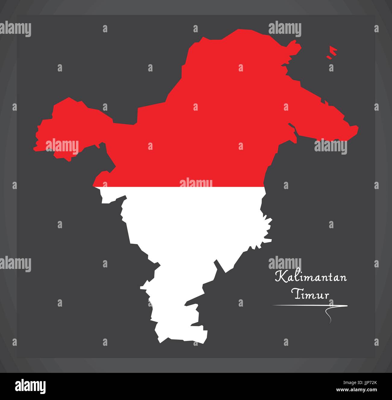 Kalimantan Timur Indonesia map with Indonesian national flag ...