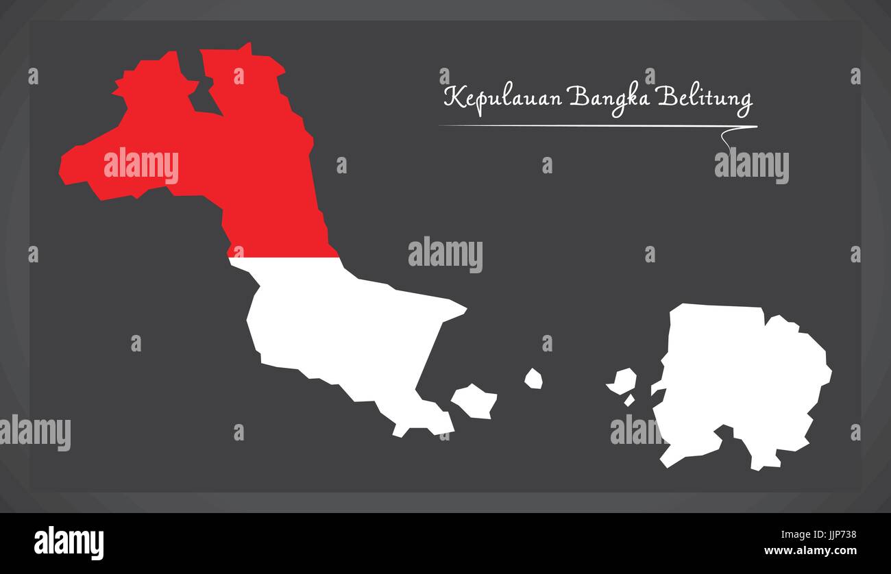 Kepulauan Bangka Belitung Indonesia map with Indonesian national flag ...