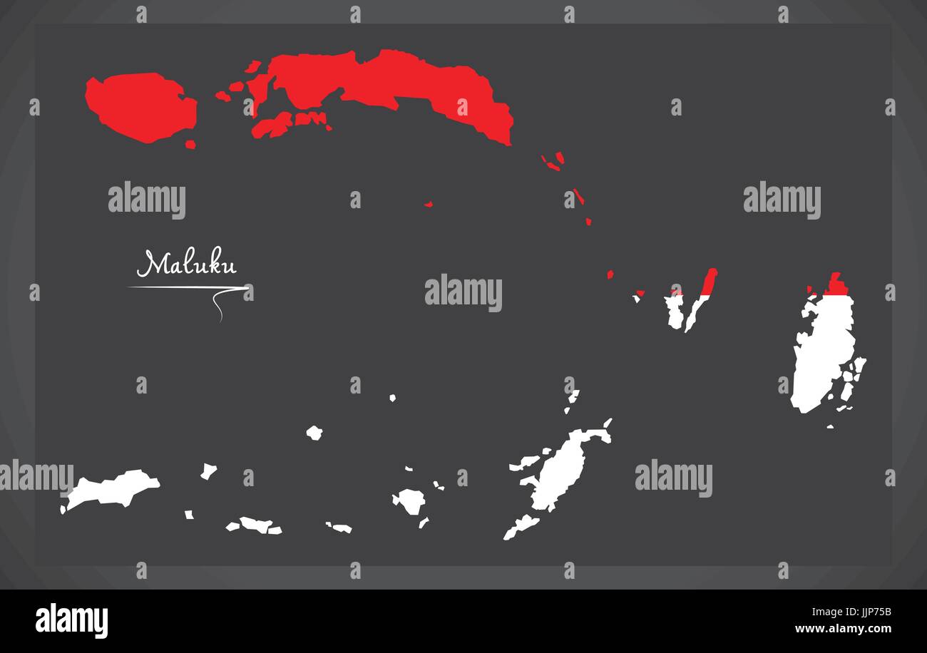 Maluku Indonesia map with Indonesian national flag illustration Stock ...