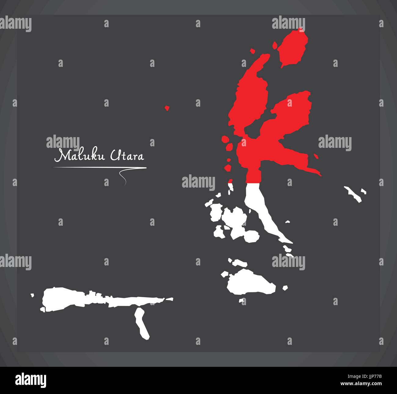 Maluku Utara Indonesia map with Indonesian national flag illustration ...