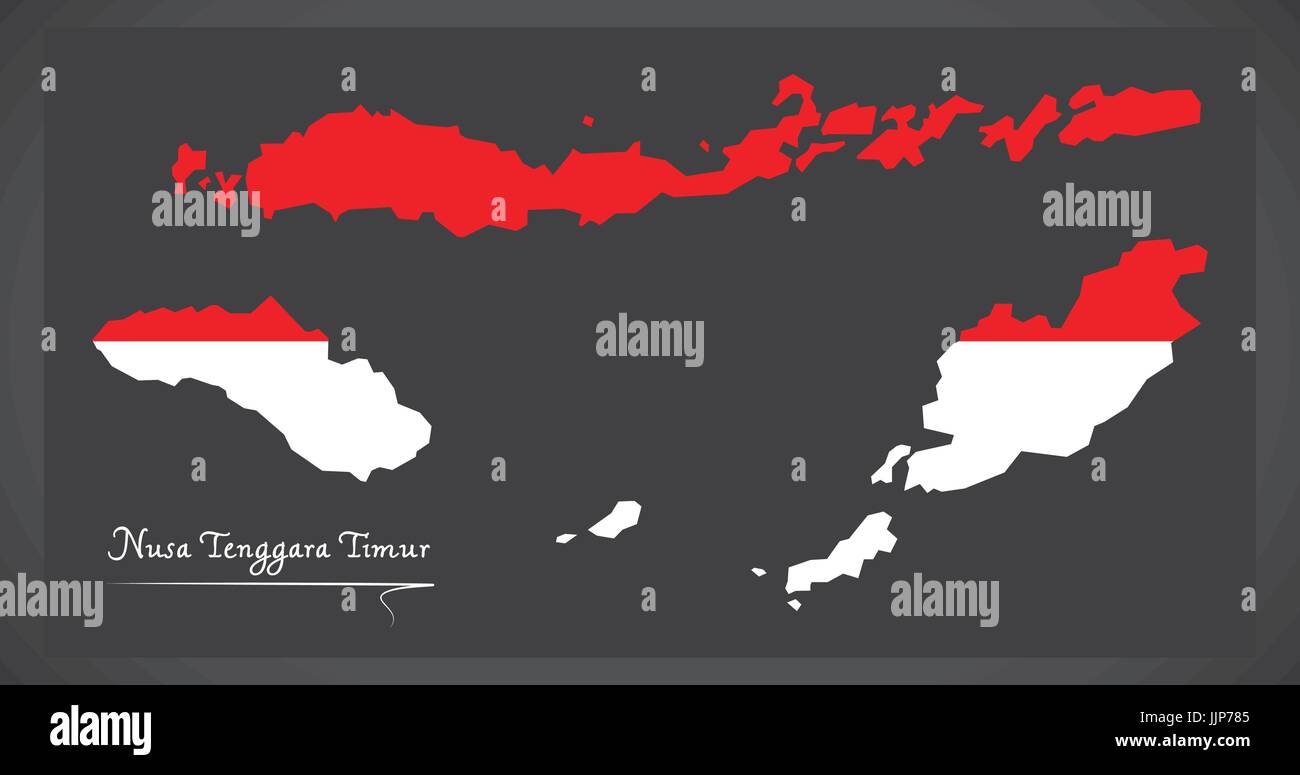 Nusa Tenggara Timur Indonesia map with Indonesian national flag ...