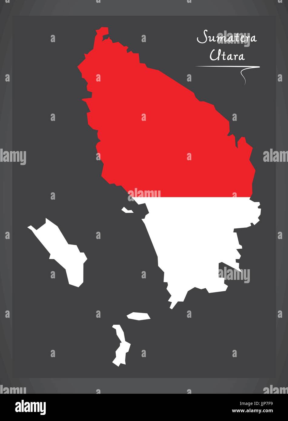 Sumatera Utara Indonesia map with Indonesian national flag illustration ...