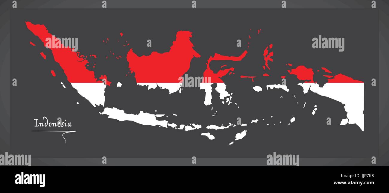 Indonesia map with Indonesian national flag illustration Stock Vector ...
