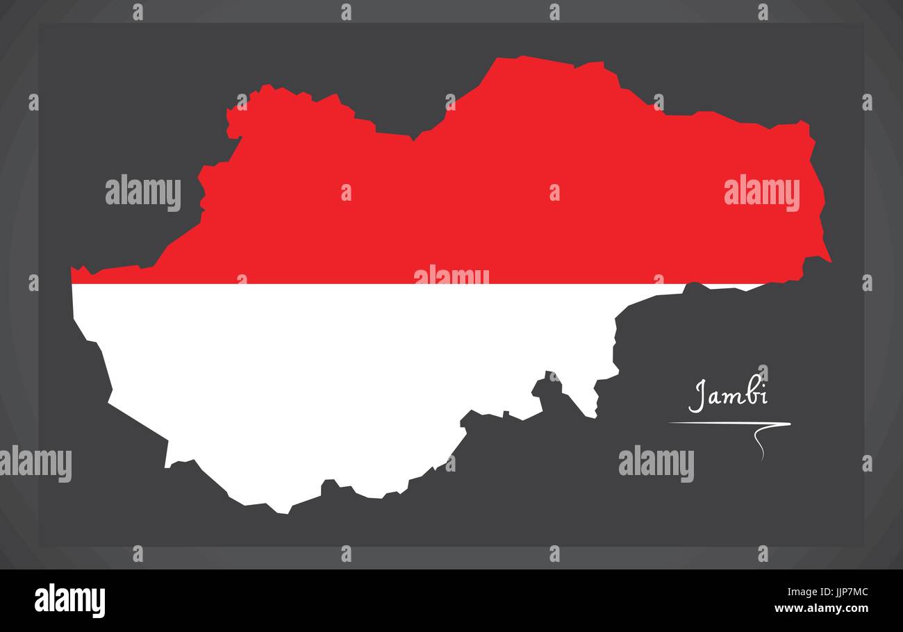 Jambi Indonesia map with Indonesian national flag illustration Stock ...