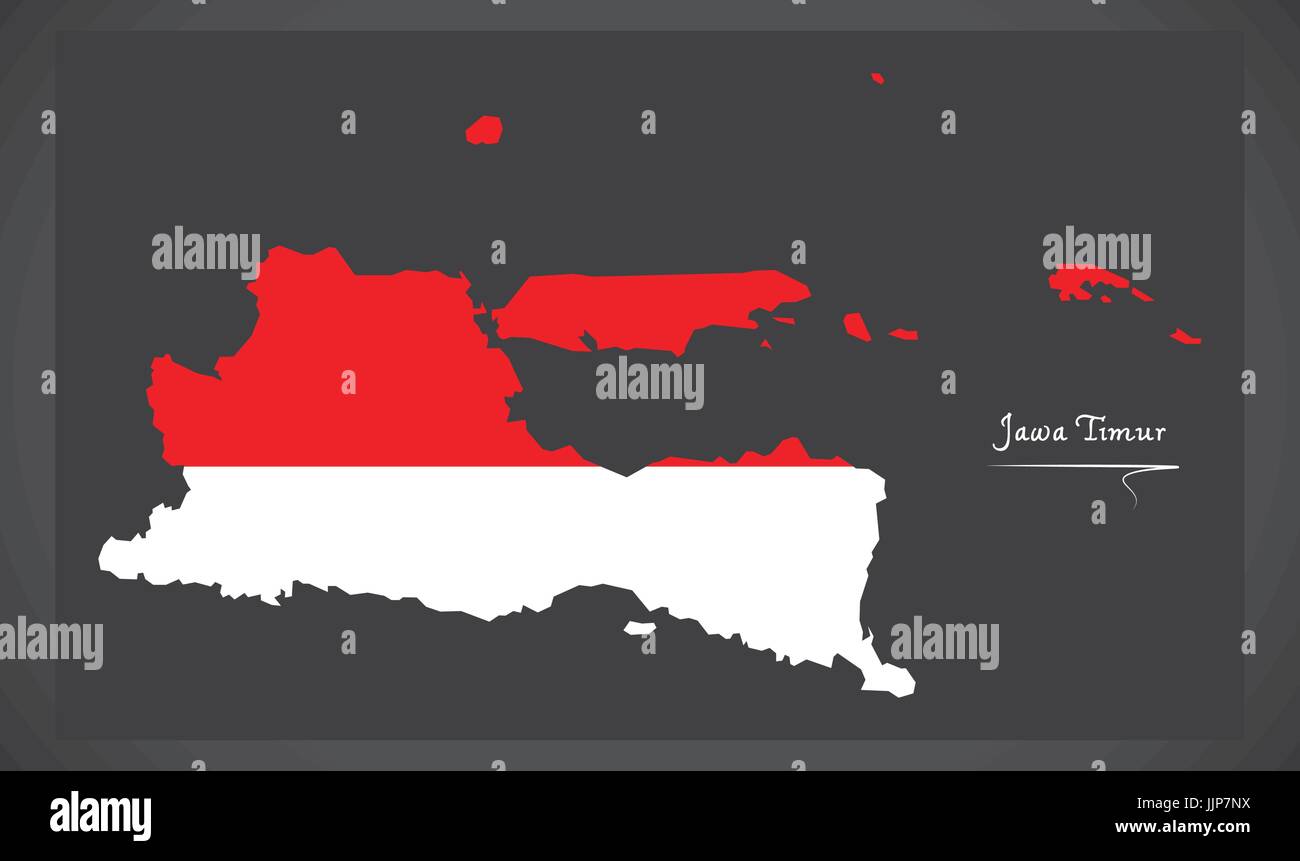 Jawa Timur Indonesia map with Indonesian national flag illustration ...