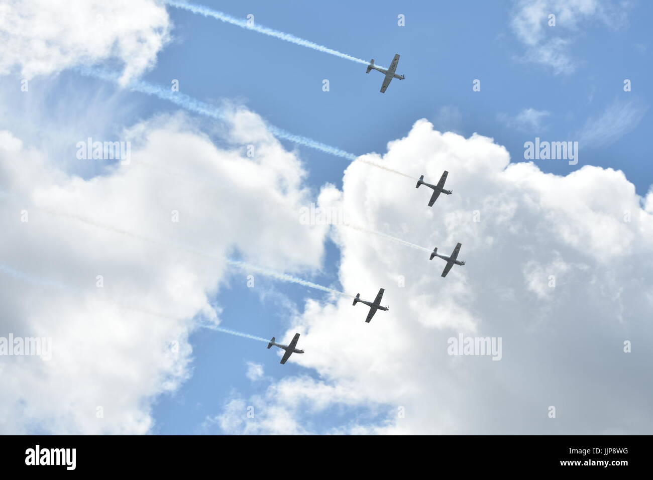 Irish air corps pilots fly over the river Liffey in Dublin. (Photo by ...