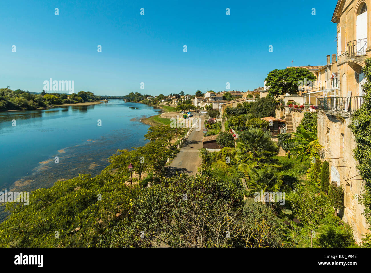 View north west along the River Lot bank at this large town with a ...