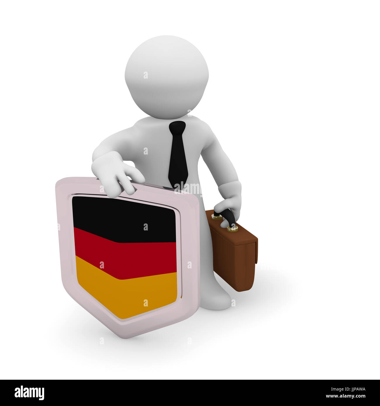 3d character holding a German badge, manufacturing 3d concept rendering ...