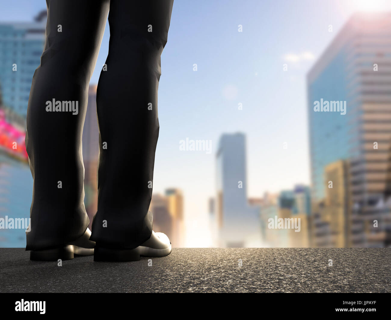 rear view of businessman standing with cityscape background Stock Photo ...