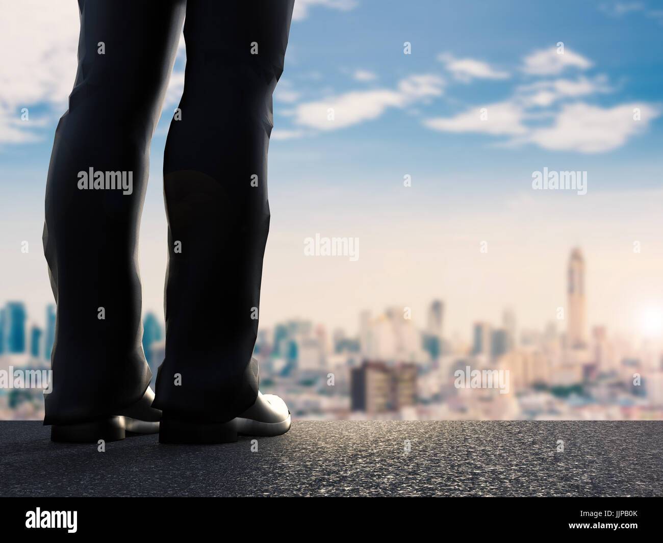 rear view of businessman standing with cityscape background Stock Photo ...