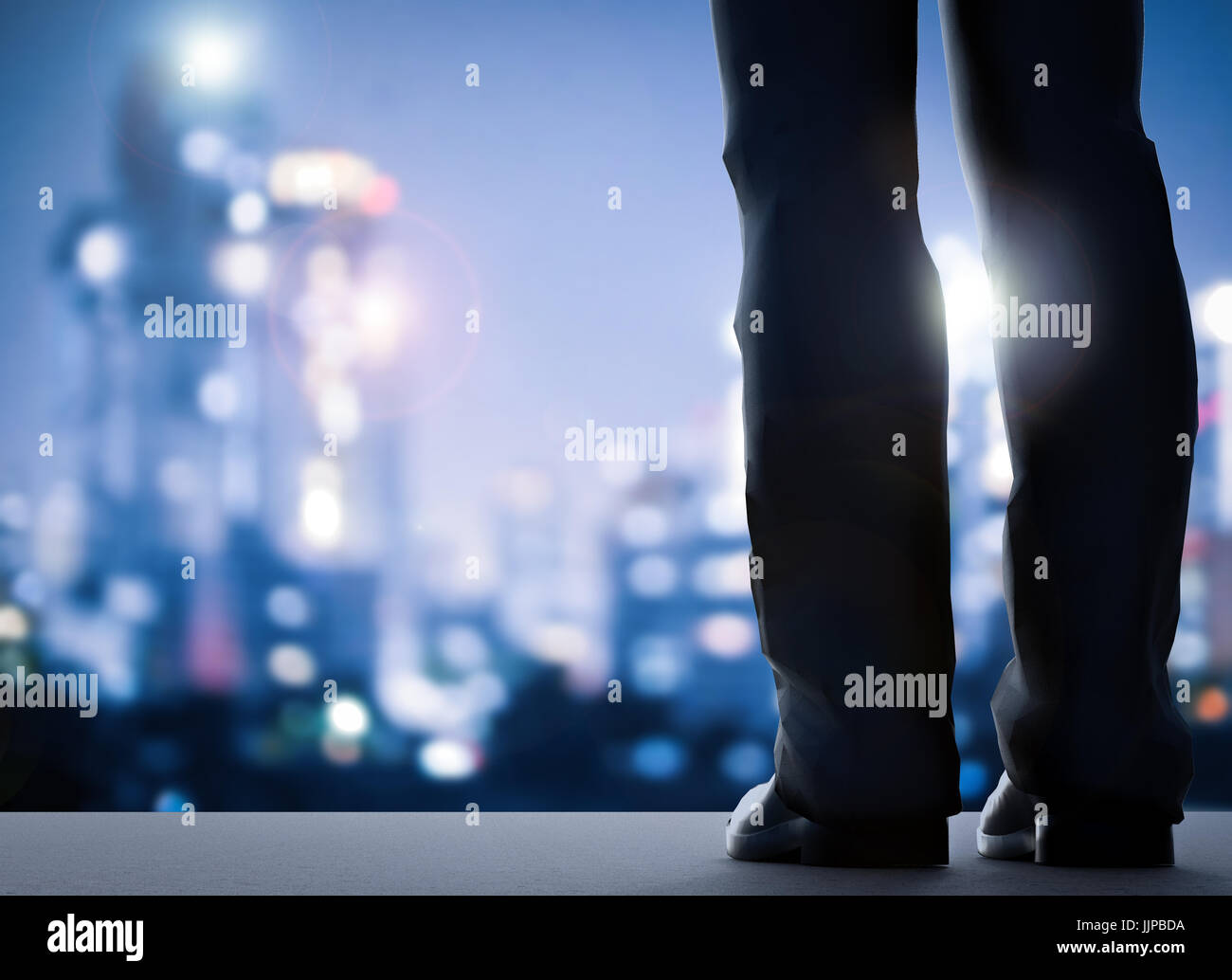 rear view of businessman standing with cityscape background Stock Photo ...