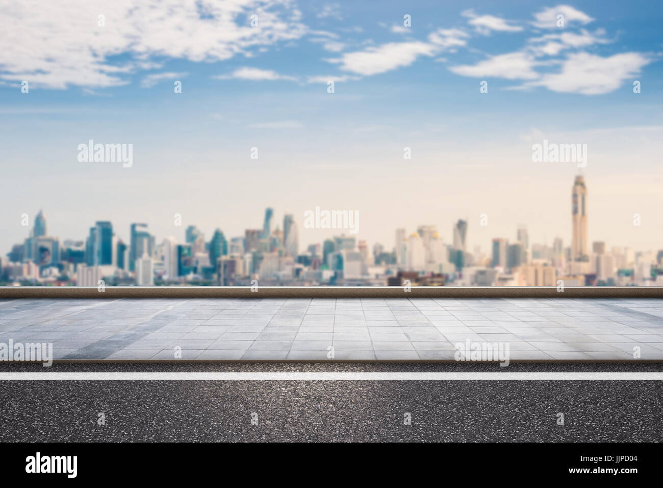 3d rendering roadside with cityscape background Stock Photo - Alamy