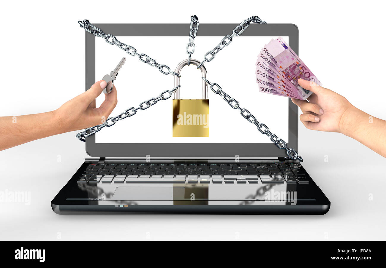 malware or ransomware attack concept padlock with money, clipping path ...