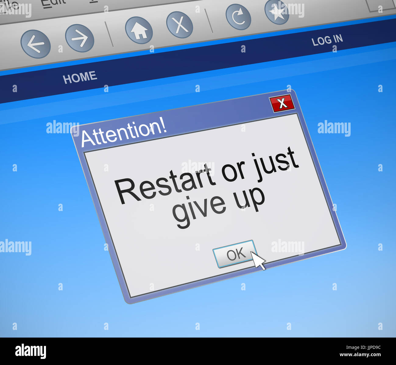 3d Illustration Depicting A Computer Dialog Box With A Restart Or Give 