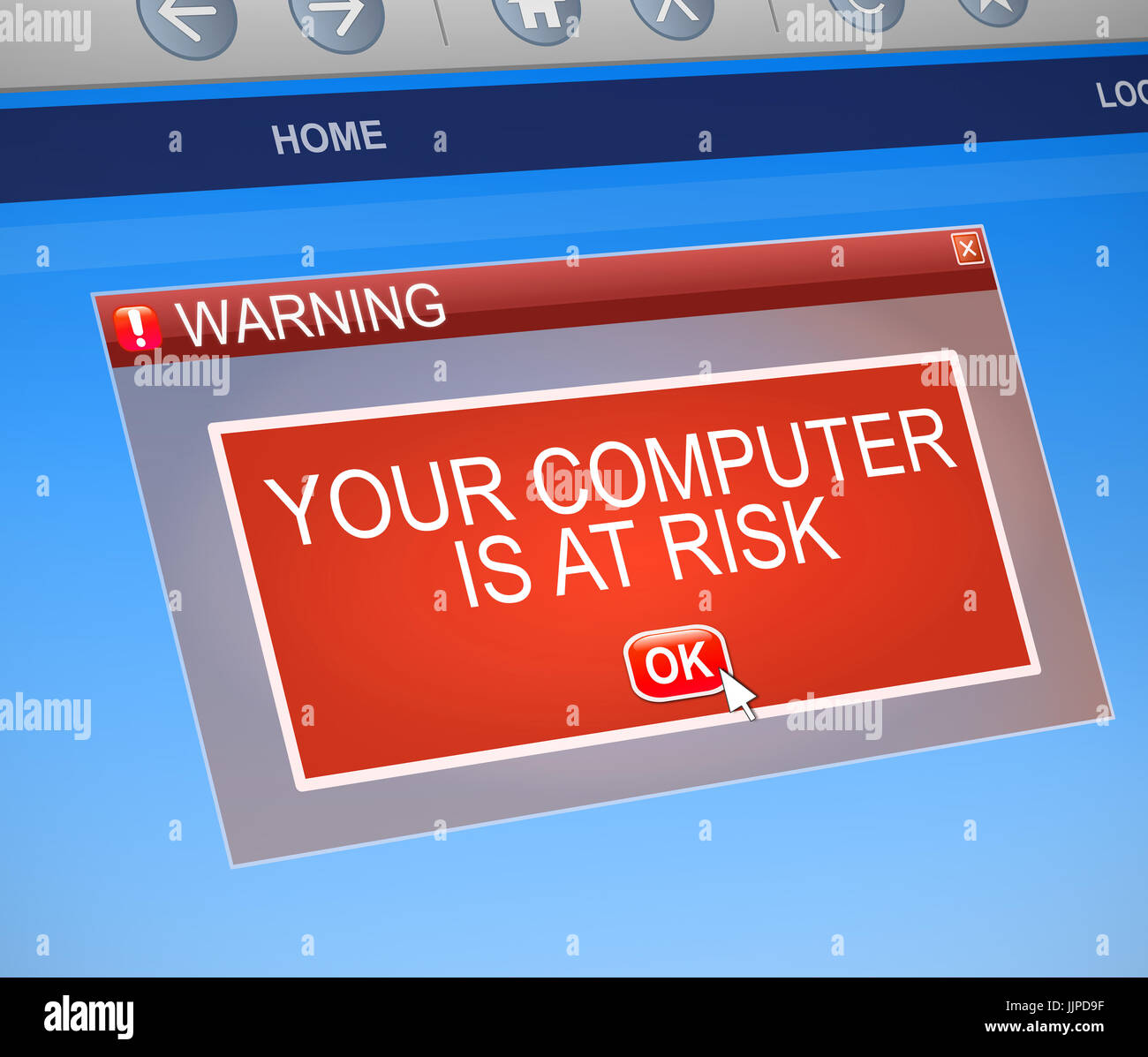 Illustration depicting a computer dialog box with a security threat ...