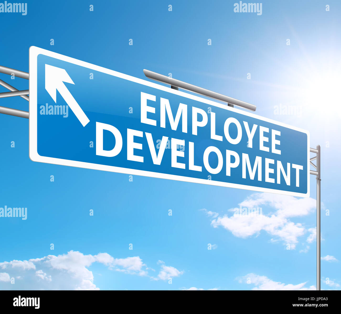 3d Illustration depicting a sign with an employee development concept ...
