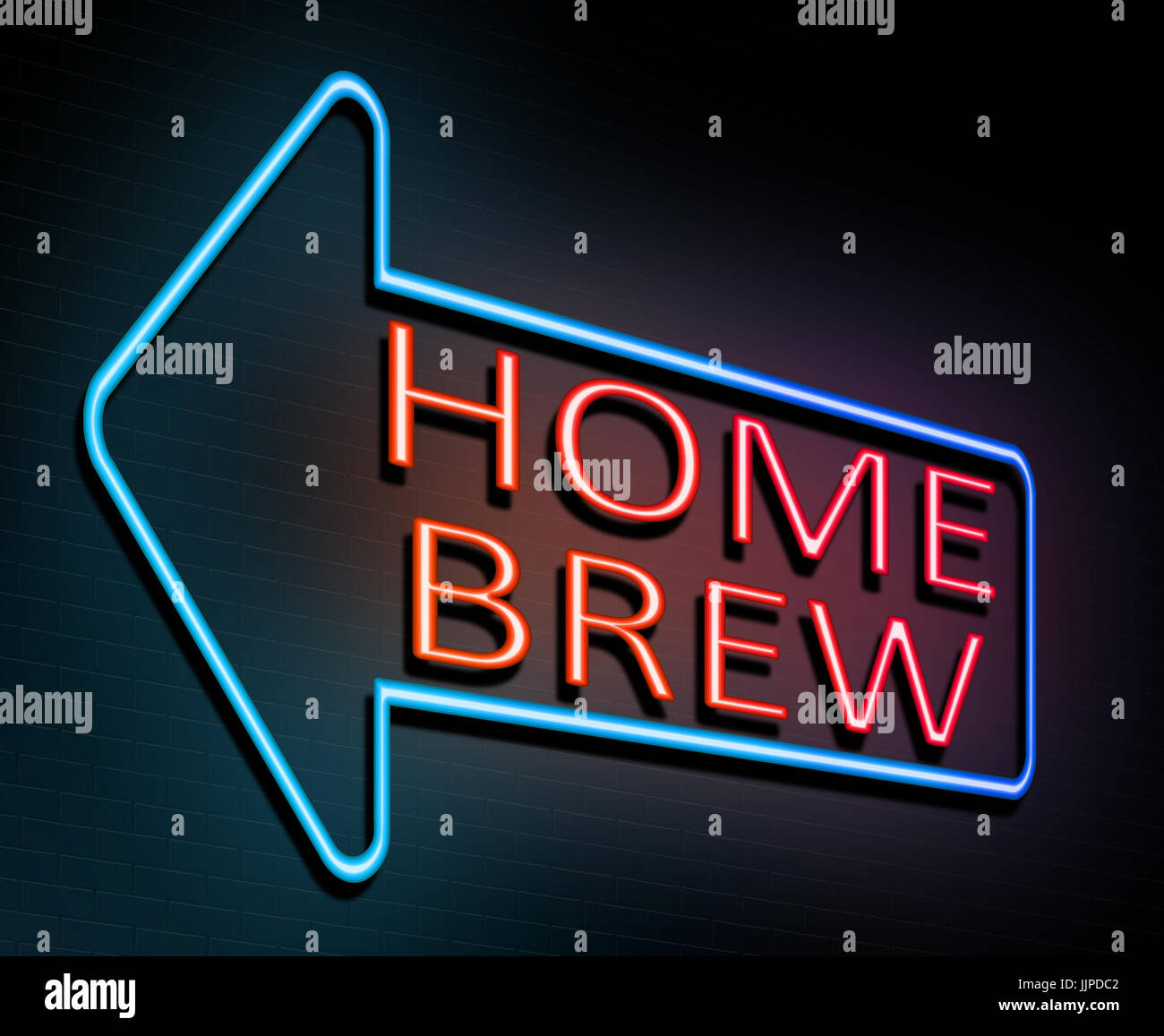 3d Illustration depicting an illuminated neon sign with a home brew ...
