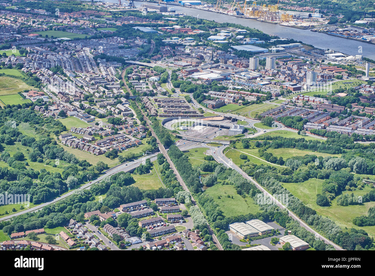 An aerial view of the Tyne Tunnel entrance, South Shields, Newcastle ...