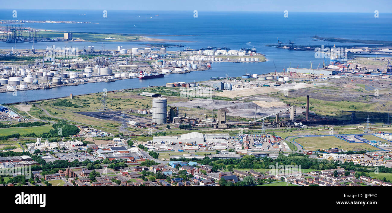 Mouth of the River Tees from the air, Teeside, North East England, Uk ...