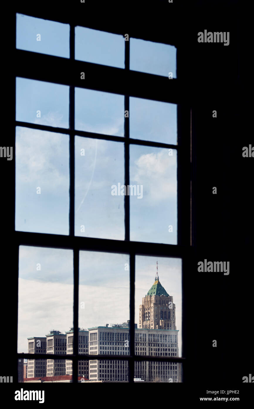 Looking through a window towards downtown Detroit Stock Photo - Alamy