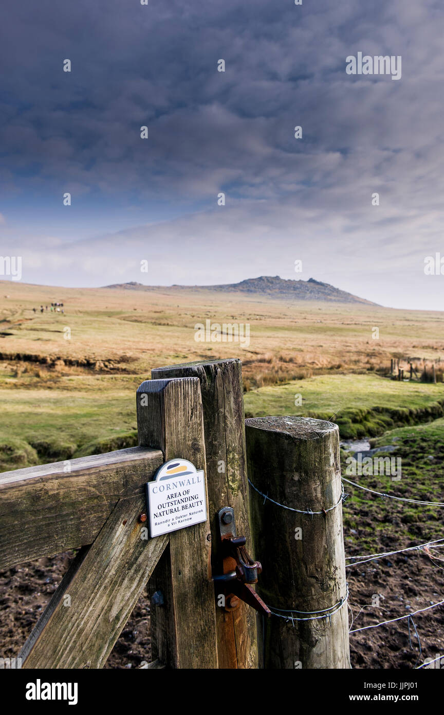 A gate in a fence leading to Rough Tor in Cornwall Stock Photo - Alamy