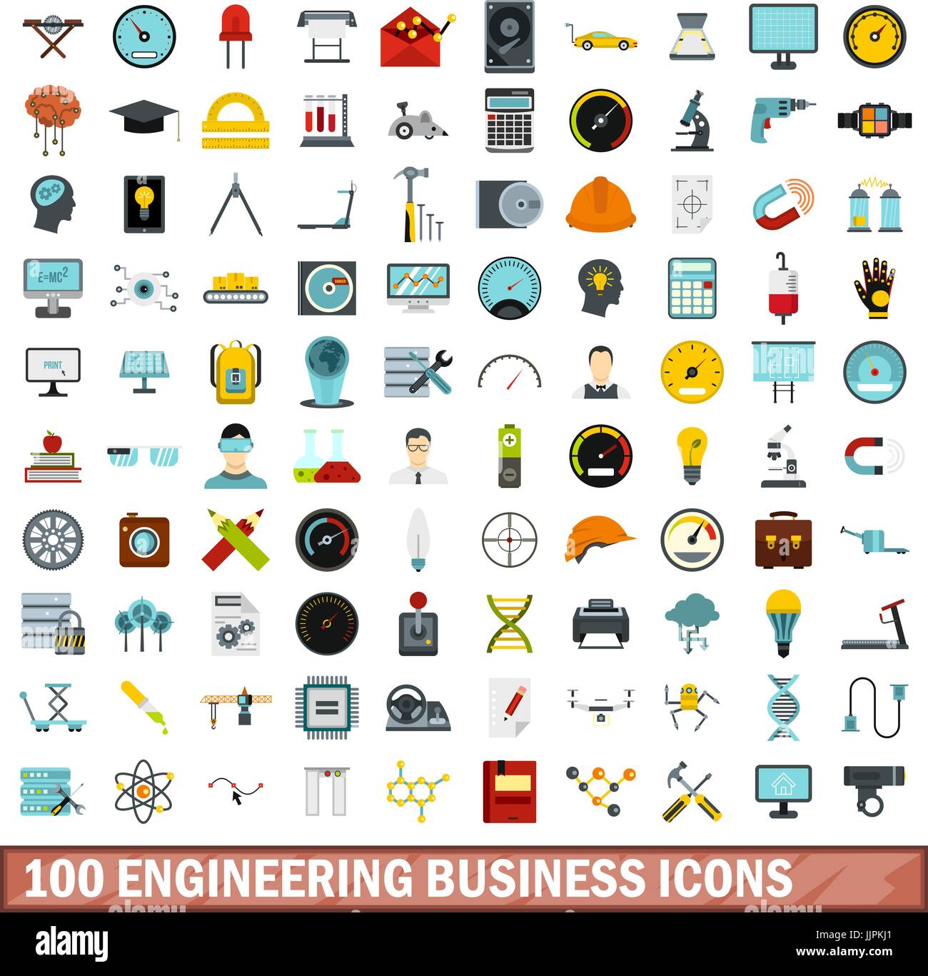 100 engineering business icons set, flat style Stock Vector Image & Art ...