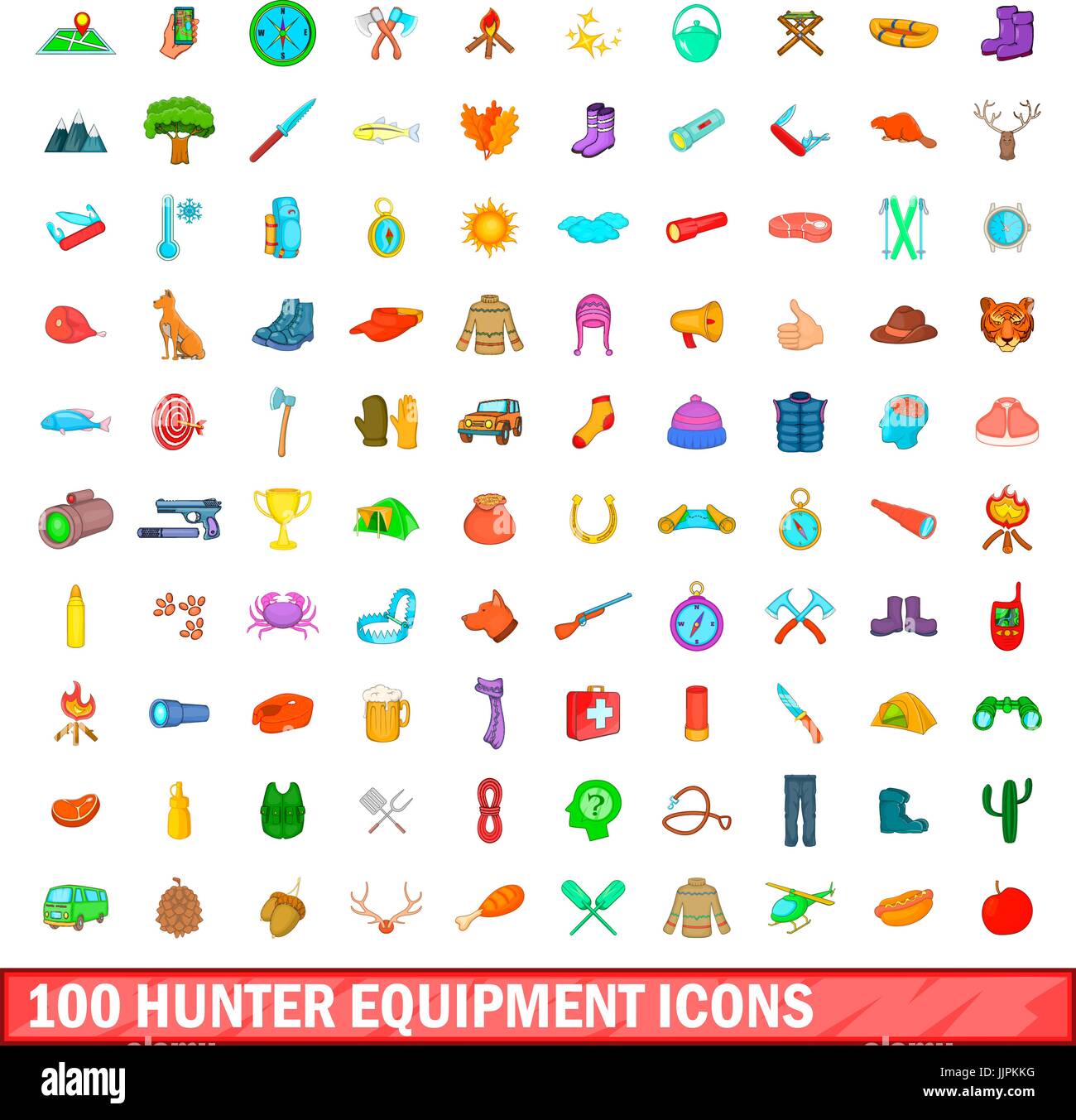100 hunter equipment icons set, cartoon style Stock Vector Image & Art ...