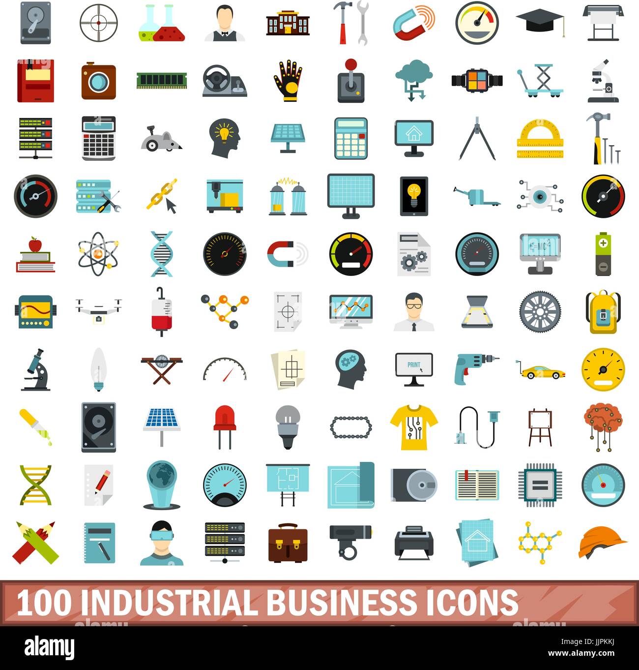 100 industrial business icons set, flat style Stock Vector Image & Art ...
