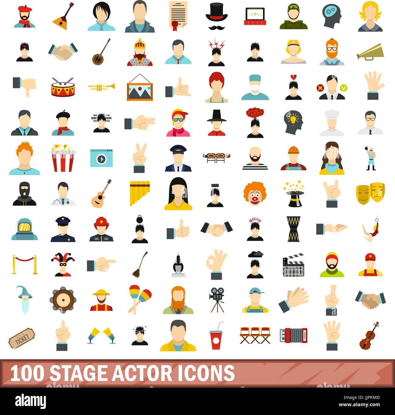 100 stage actor icons set, flat style Stock Vector Image & Art - Alamy