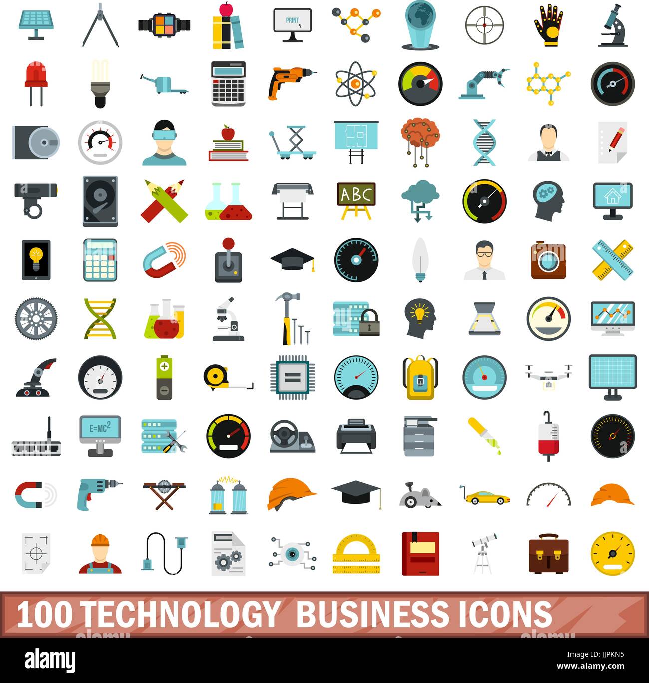 100 technology business icons set, flat style Stock Vector Image & Art ...