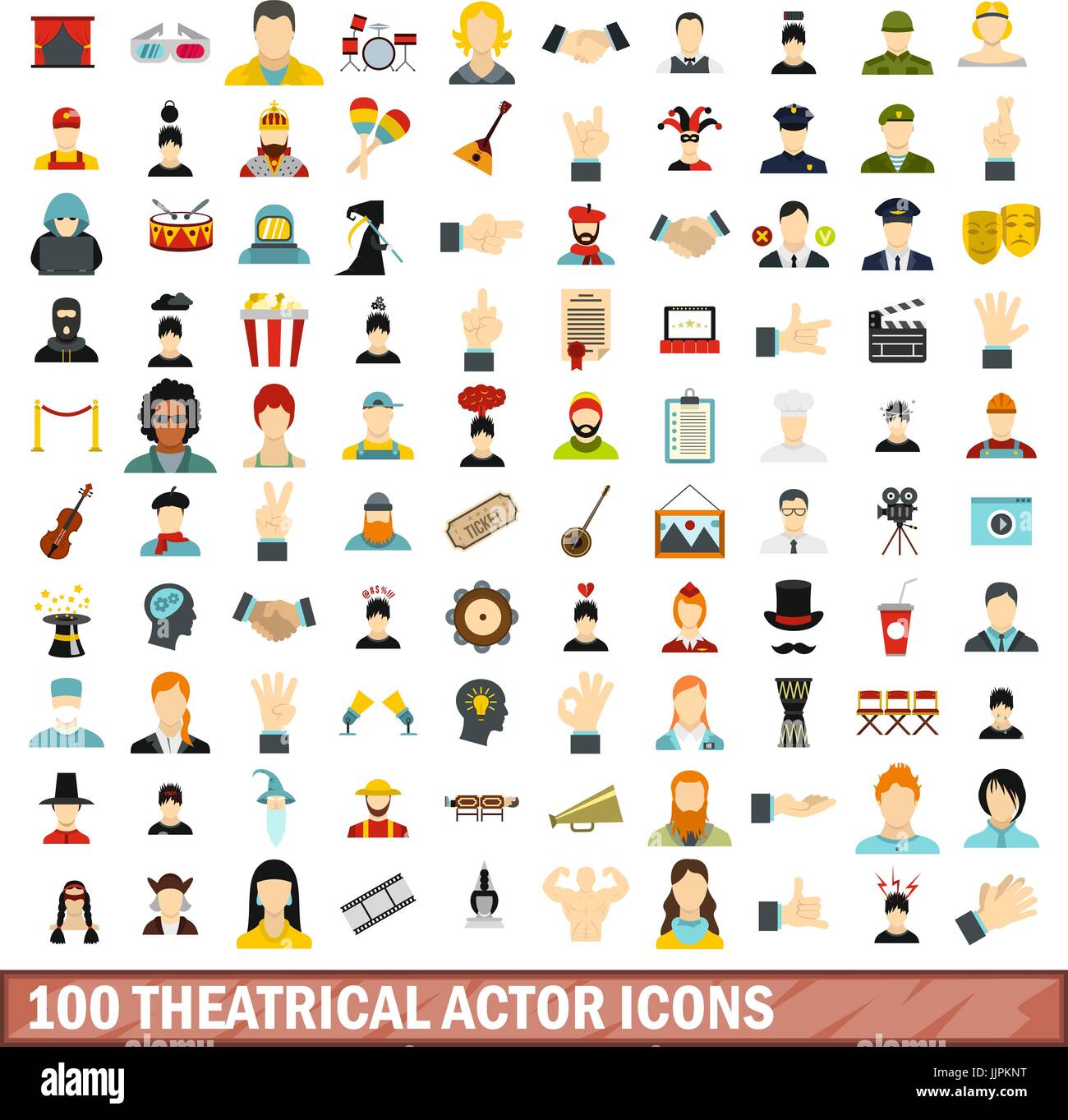 100 theatrical actor icons set, flat style Stock Vector Image & Art - Alamy