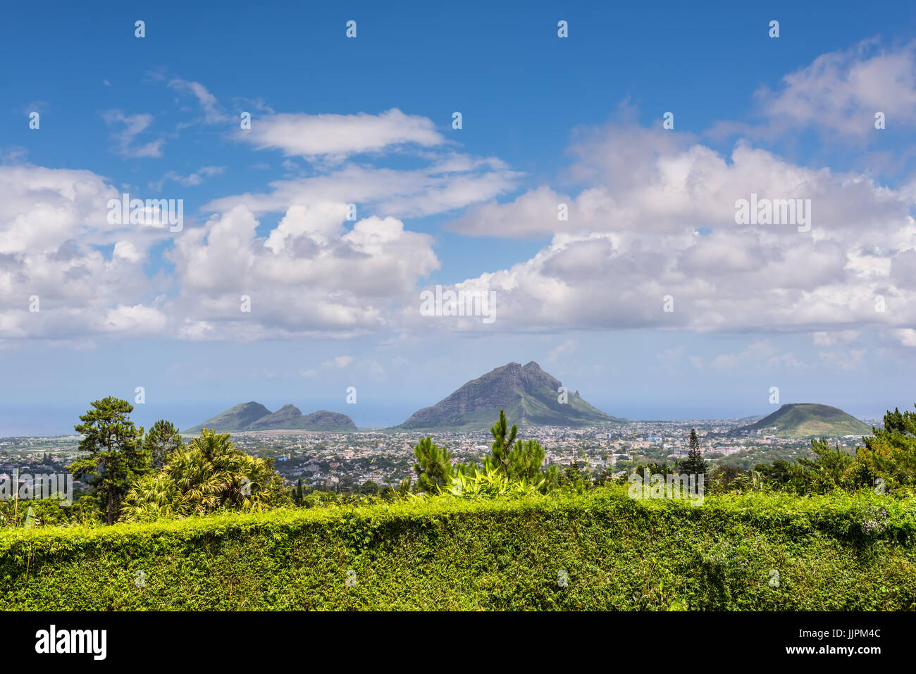 Landscape with mountain and town, Gorges Viewpoint in Mauritius ...