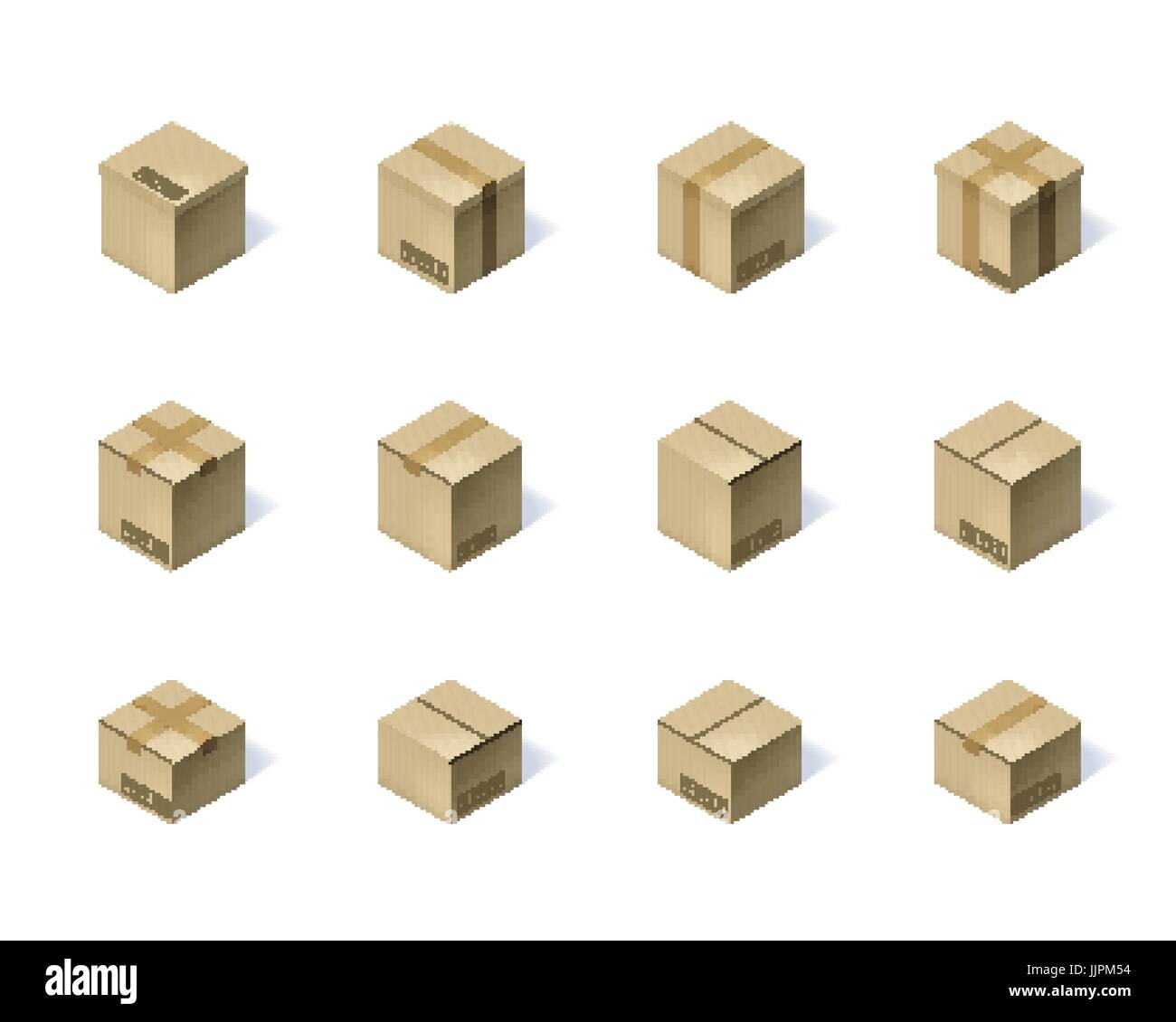 Set of twelve isometric cardboard boxes isolated on white Stock Vector ...